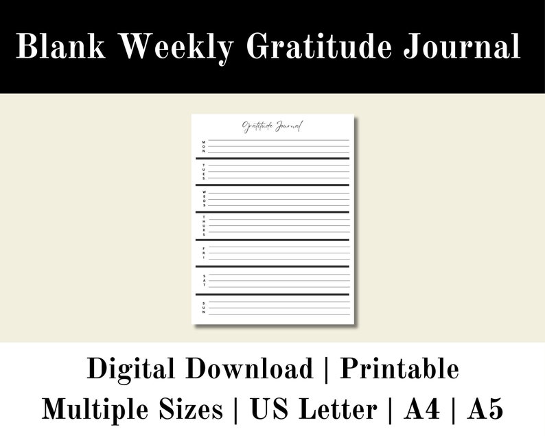 Weekly Gratitude Journal Printable, Blank Daily Gratitude Journal ...