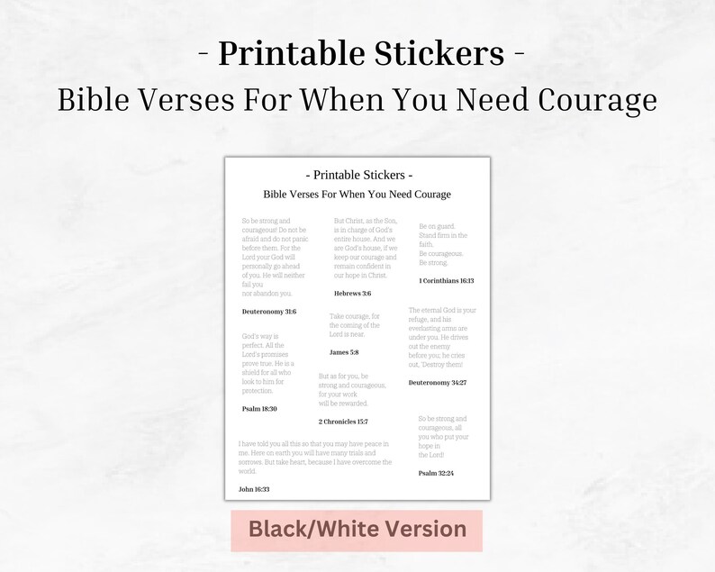 Printable Bible Verse Courage Stickers, Christian Digital Stickers for ...