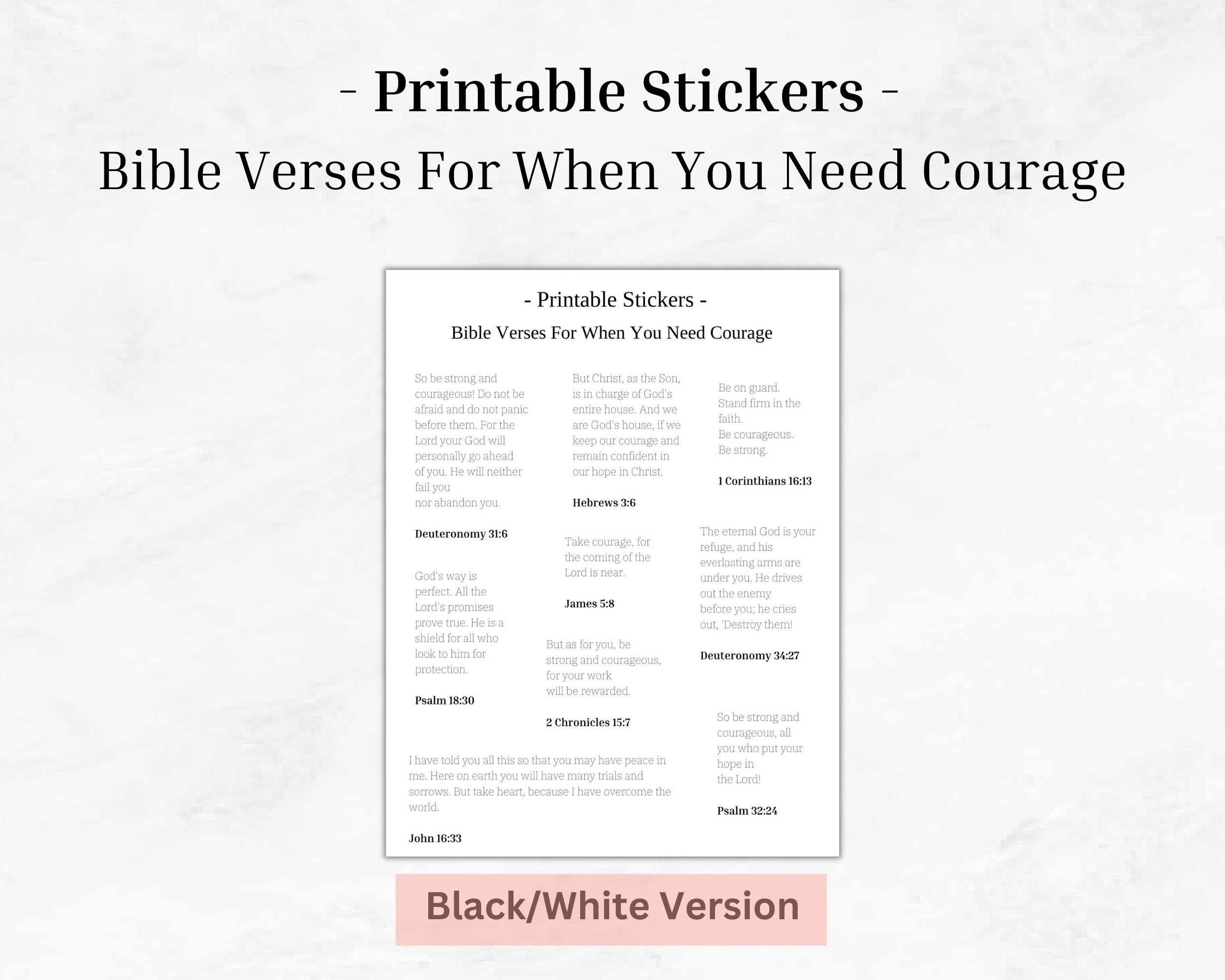 Printable Bible Verse Courage Stickers, Christian Digital Stickers for ...
