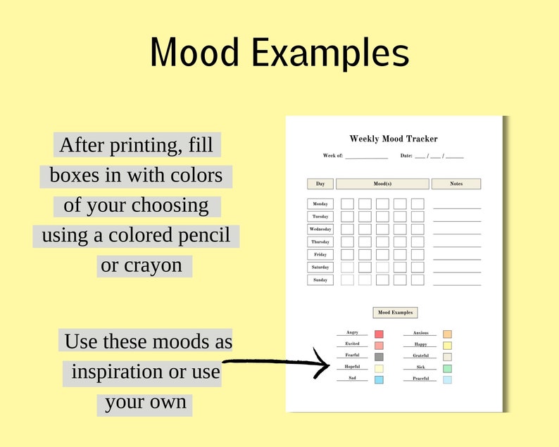 Mood Tracker Printable, Mood Planner, Weekly Mood Tracker, Mood Log ...