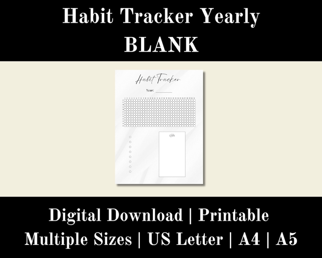 Yearly Habit Tracker Blank Printable, Habit Worksheet Journal Digital ...
