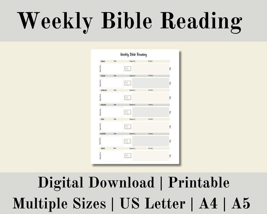Weekly Bible Reading, Bible Reading Tracker, Printable Weekly Bible ...