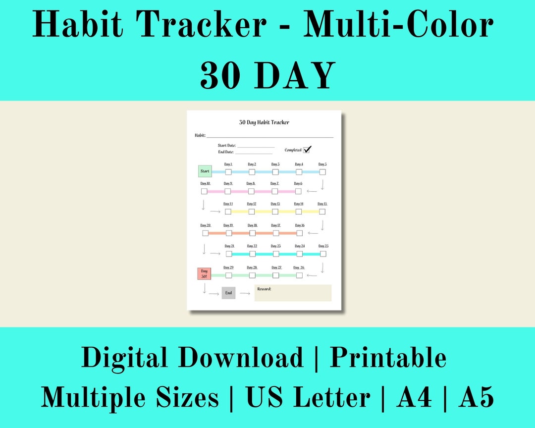 30 Day Habit Tracker Multi Color Printable, Weekly Tracker Digital ...