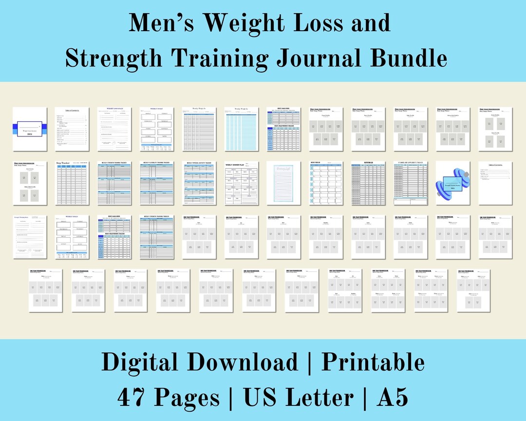 Weight Loss and Strength Training Journal Bundle, Weight Lifting ...