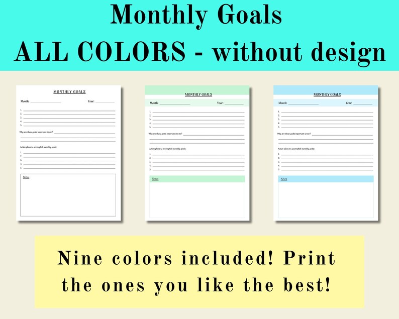 Monthly Goals, Goals Digital Printable, Goal Setting Worksheets ...