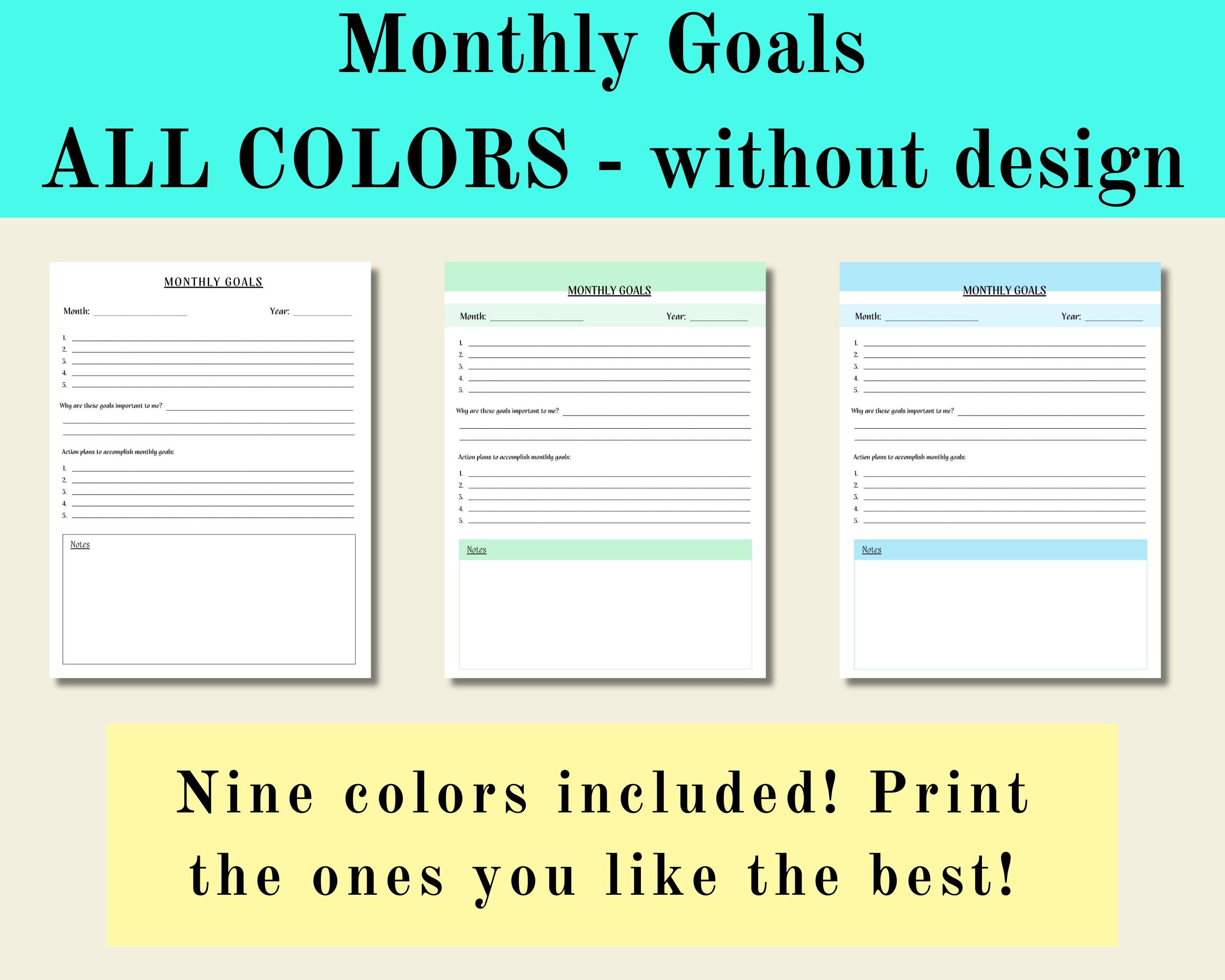 Monthly Goals, Goals Digital Printable, Goal Setting Worksheets ...