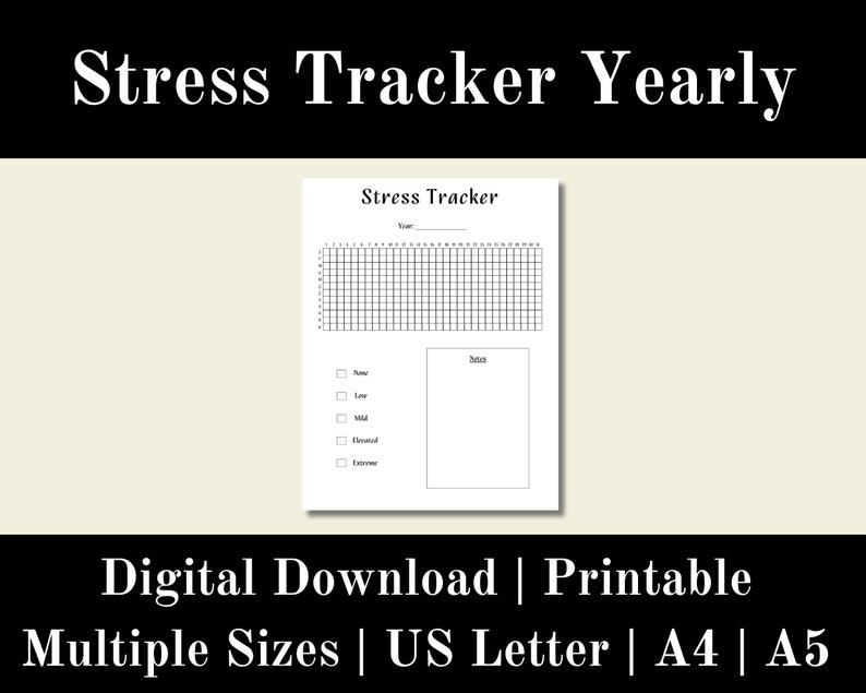 Yearly Stress Tracker Blank Printable, Stress Worksheet Journal Digital ...