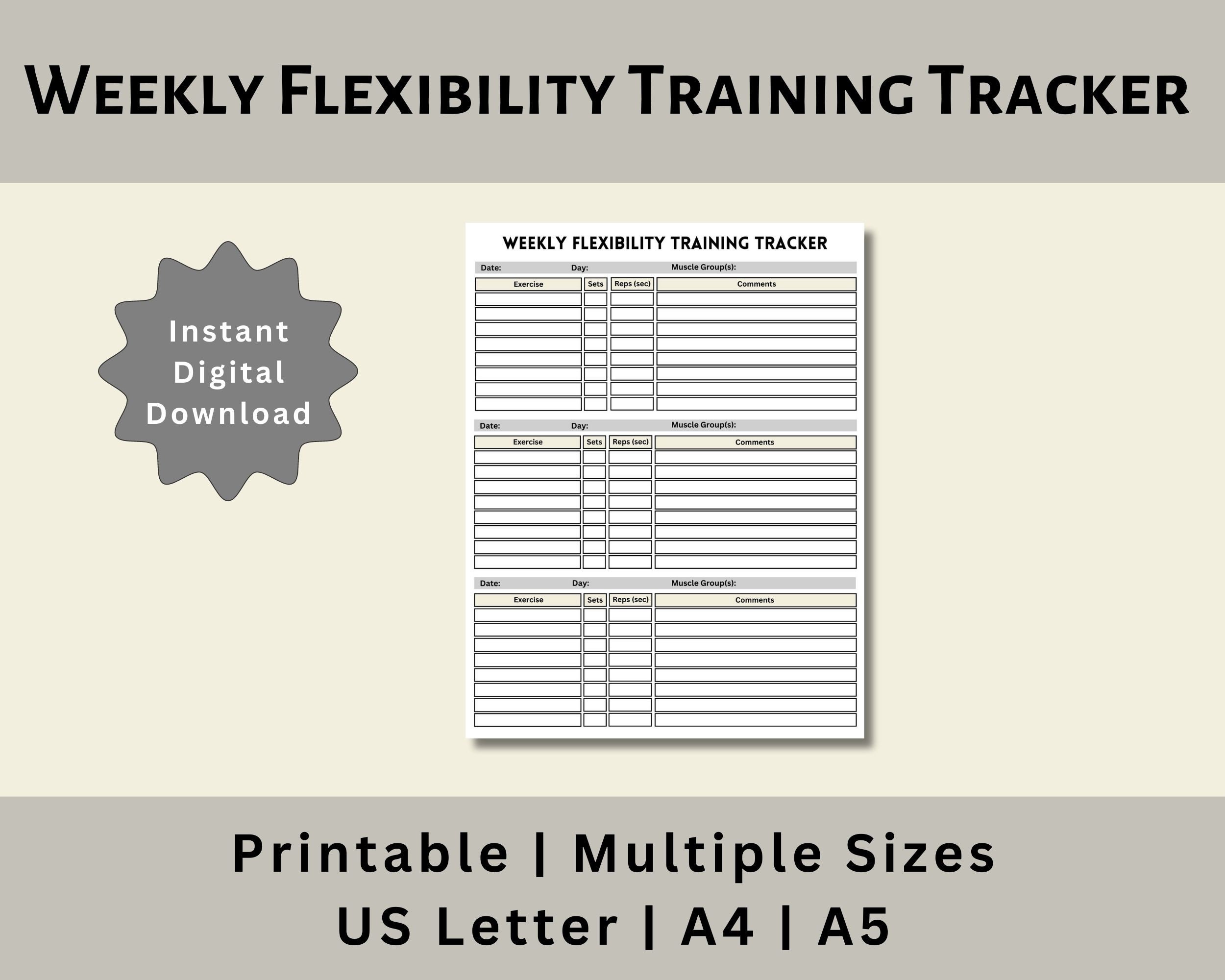 Flexibility Training Tracker Printable, Exercise Log, Fitness Tracker ...