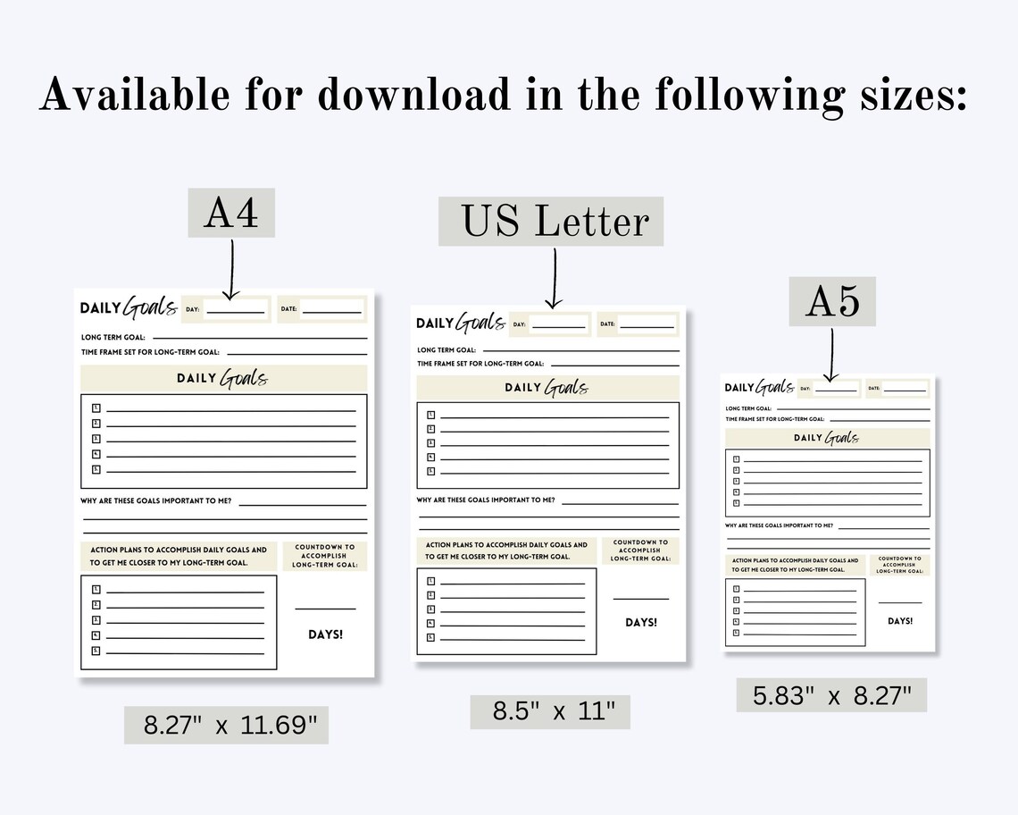 Daily Goal Sheet, Daily Goals Printable, Goal Planning, Goal Setting ...