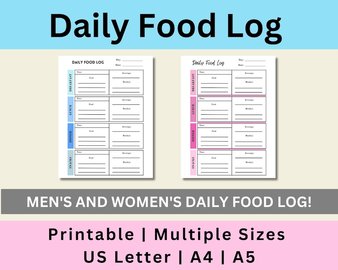 Daily Food Log, Printable Daily Food Log, Meal Tracker, Food Tracker ...