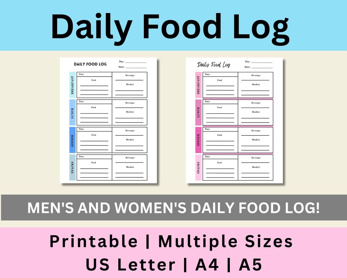 Daily Food Log, Printable Daily Food Log, Meal Tracker, Food Tracker ...