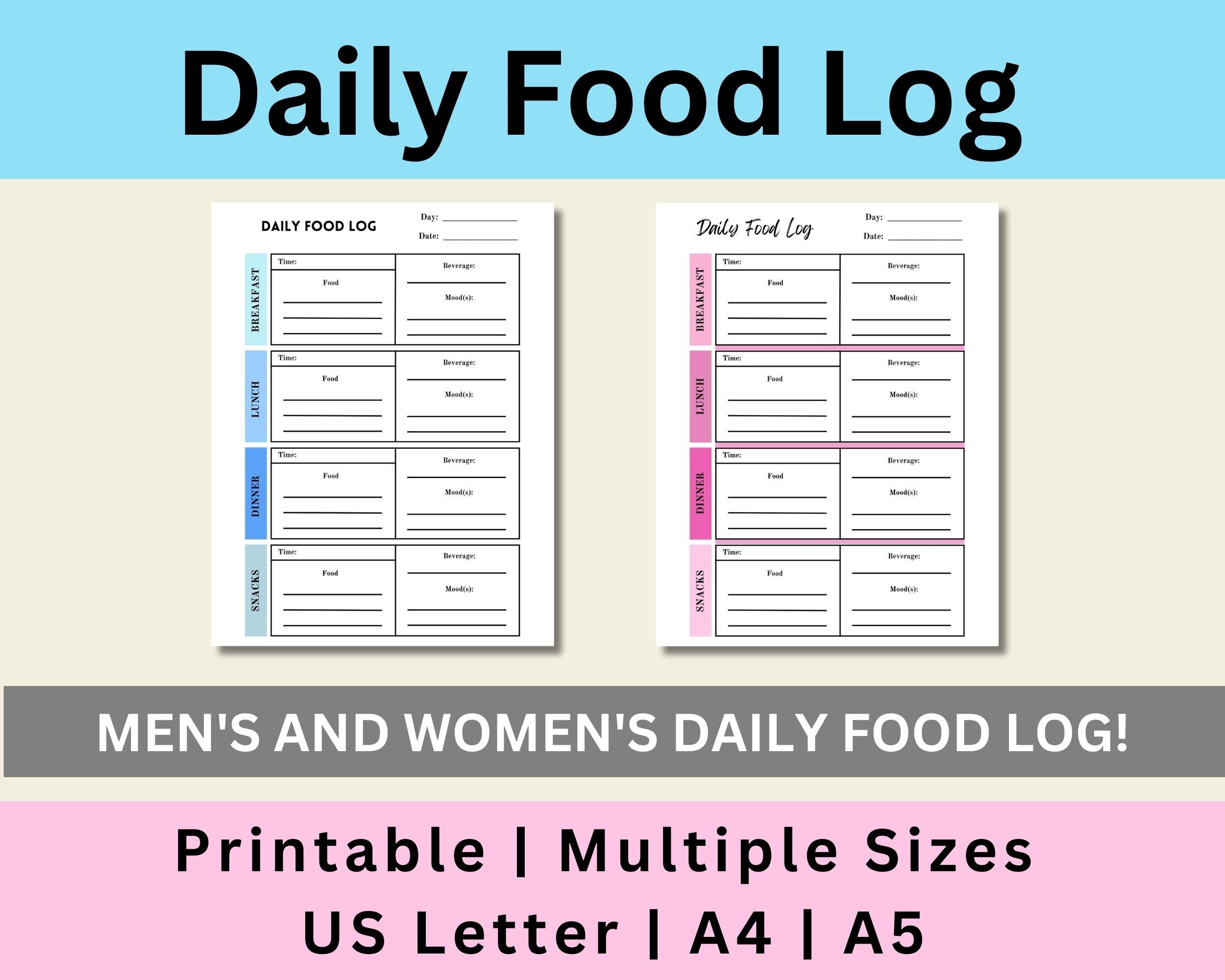 Daily Food Log, Printable Daily Food Log, Meal Tracker, Food Tracker ...