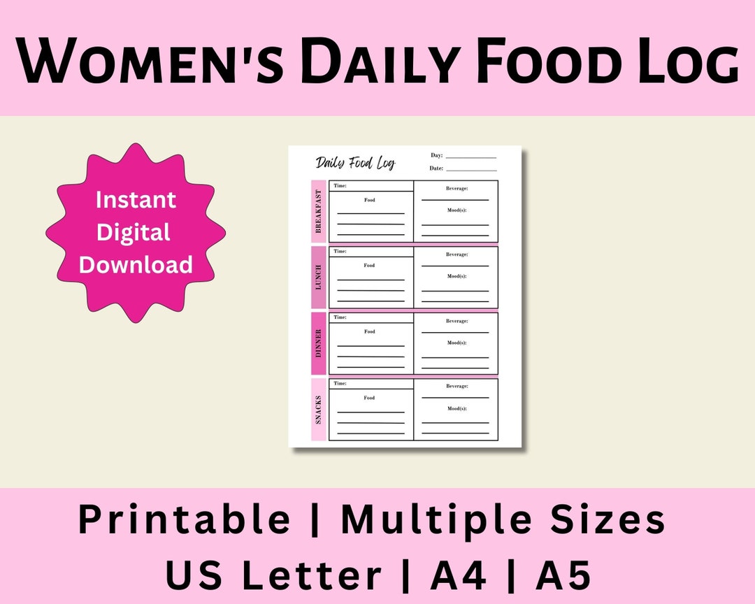 Printable Daily Food Log, Daily Food Log, Meal Tracker, Food Tracker ...