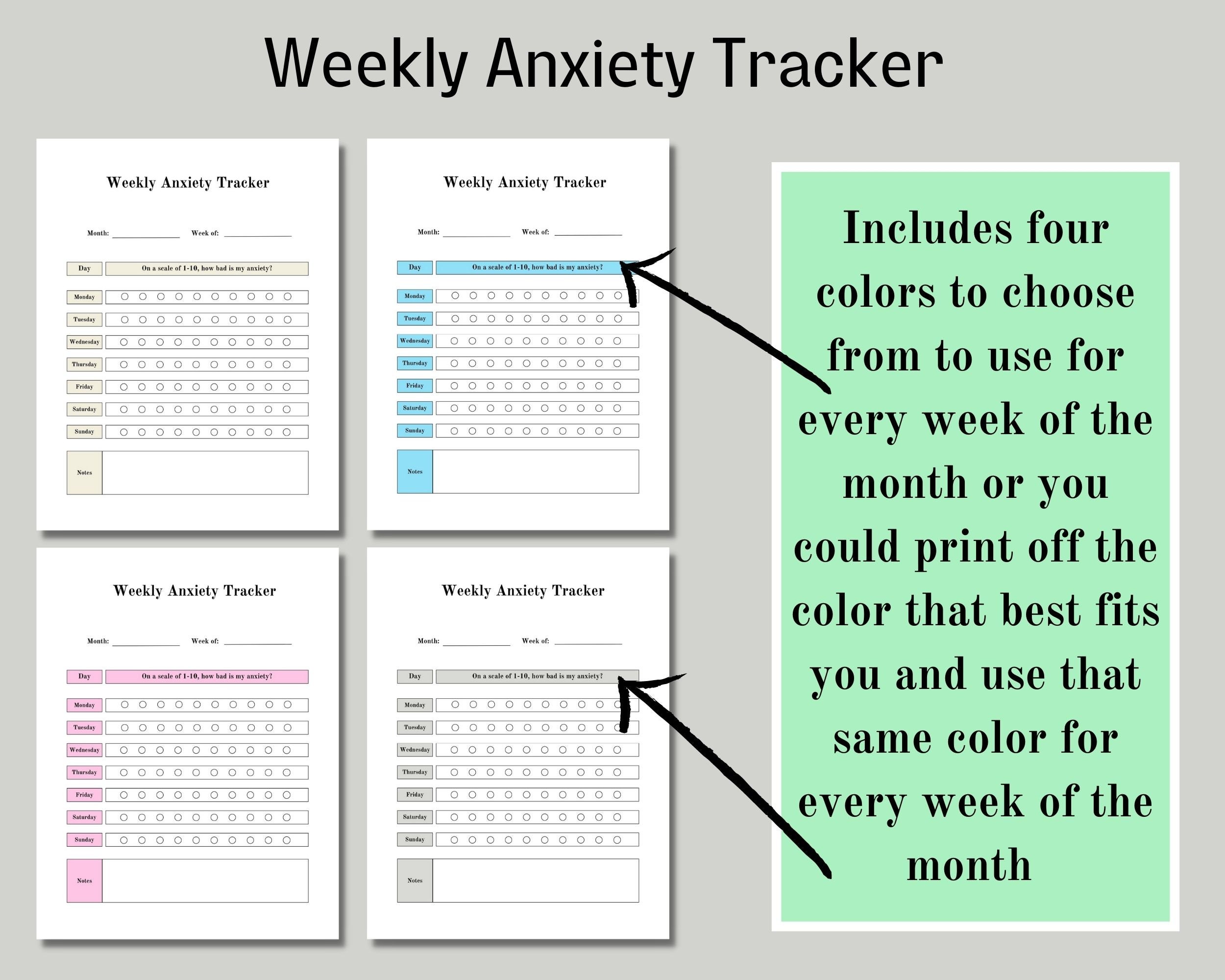 Printable Anxiety Tracker, Anxiety Log, Anxiety Journal, Weekly Anxiety ...