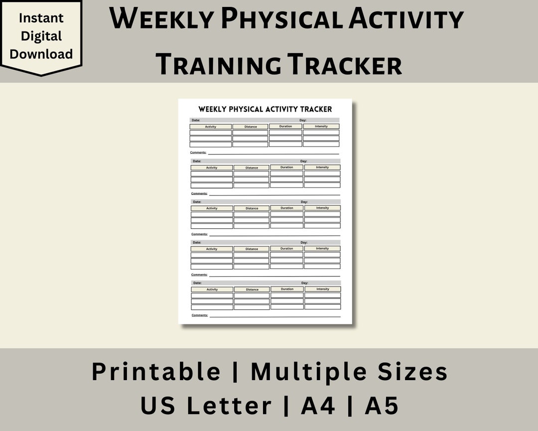 Weekly Physical Activity Tracker Printable, Physical Activity Log, Digital Activity Tracker ...