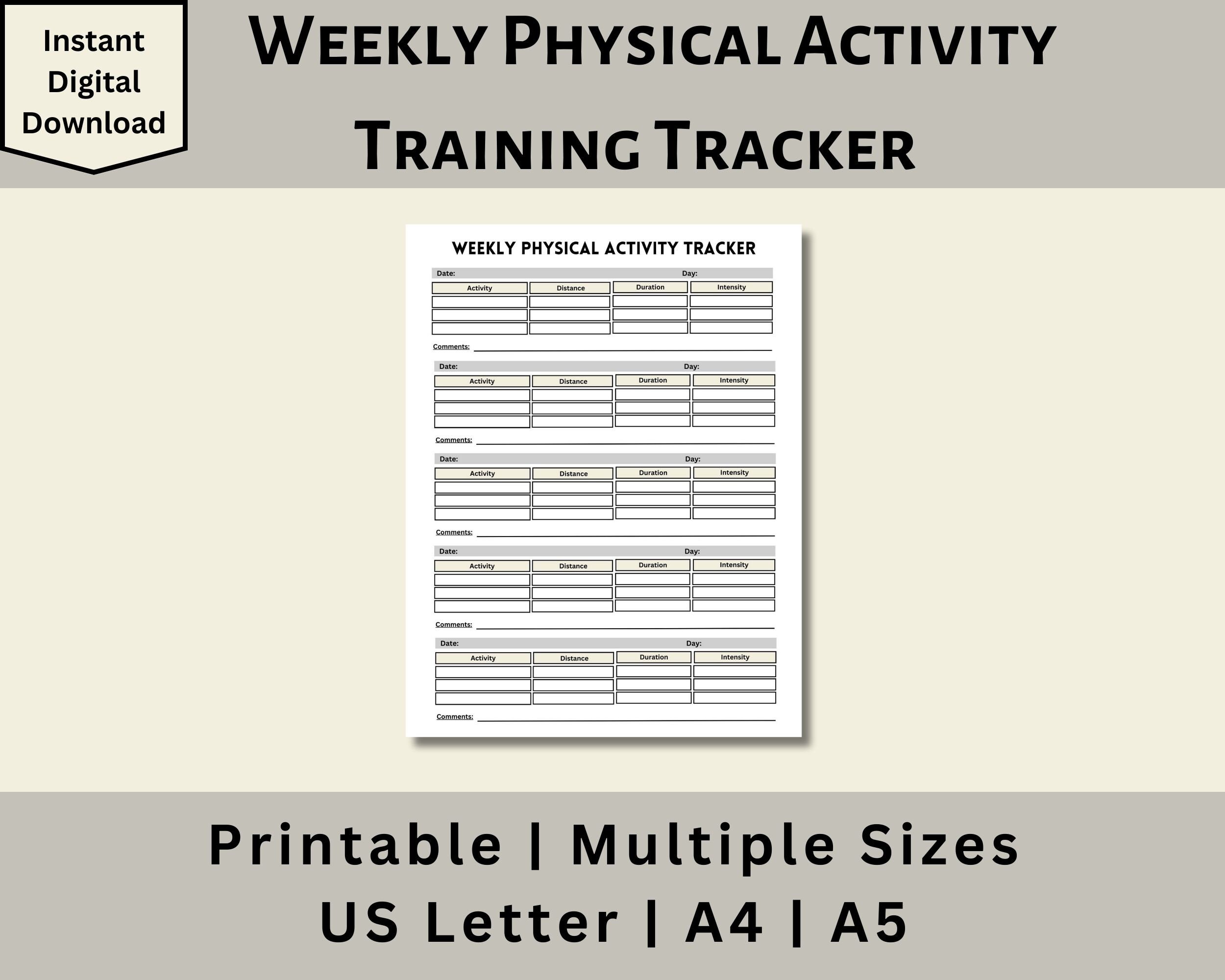 Weekly Physical Activity Tracker Printable, Physical Activity Log ...