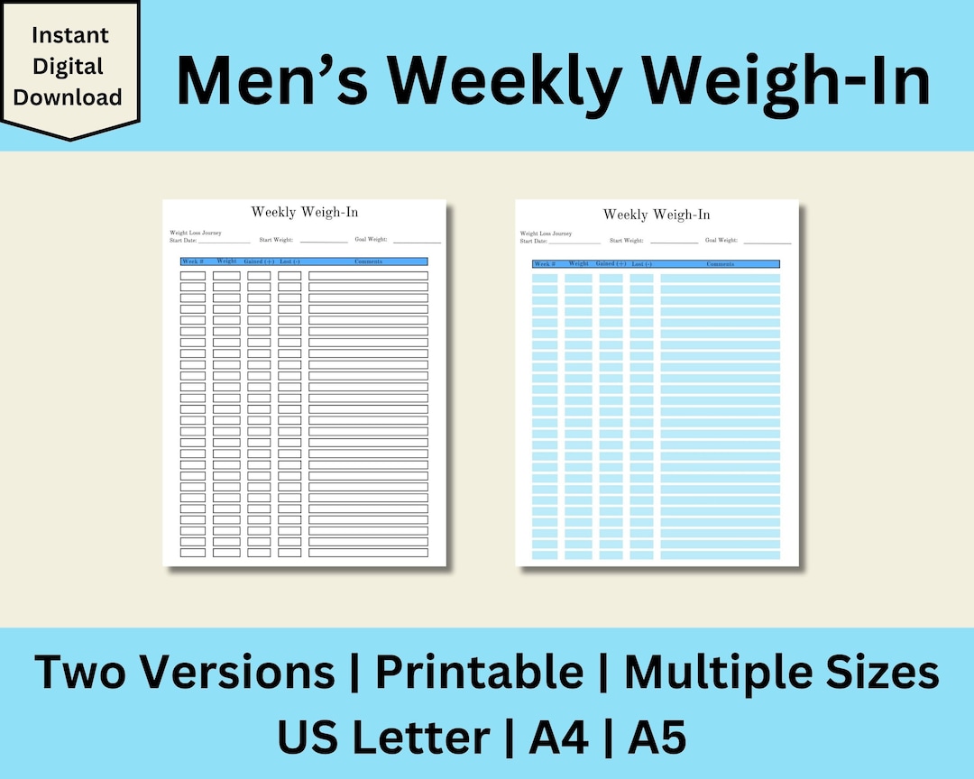 Weekly Weigh In, Weight Loss Tracker, Weekly Weigh in Printable, Weekly ...