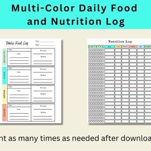 Printable Daily Food and Nutrition Log, Daily Food Log, Nutrition Log ...