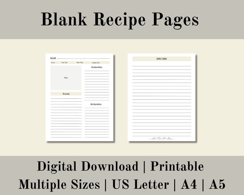 Blank Recipe Pages, Printable Blank Recipe Pages, Recipe Planner ...