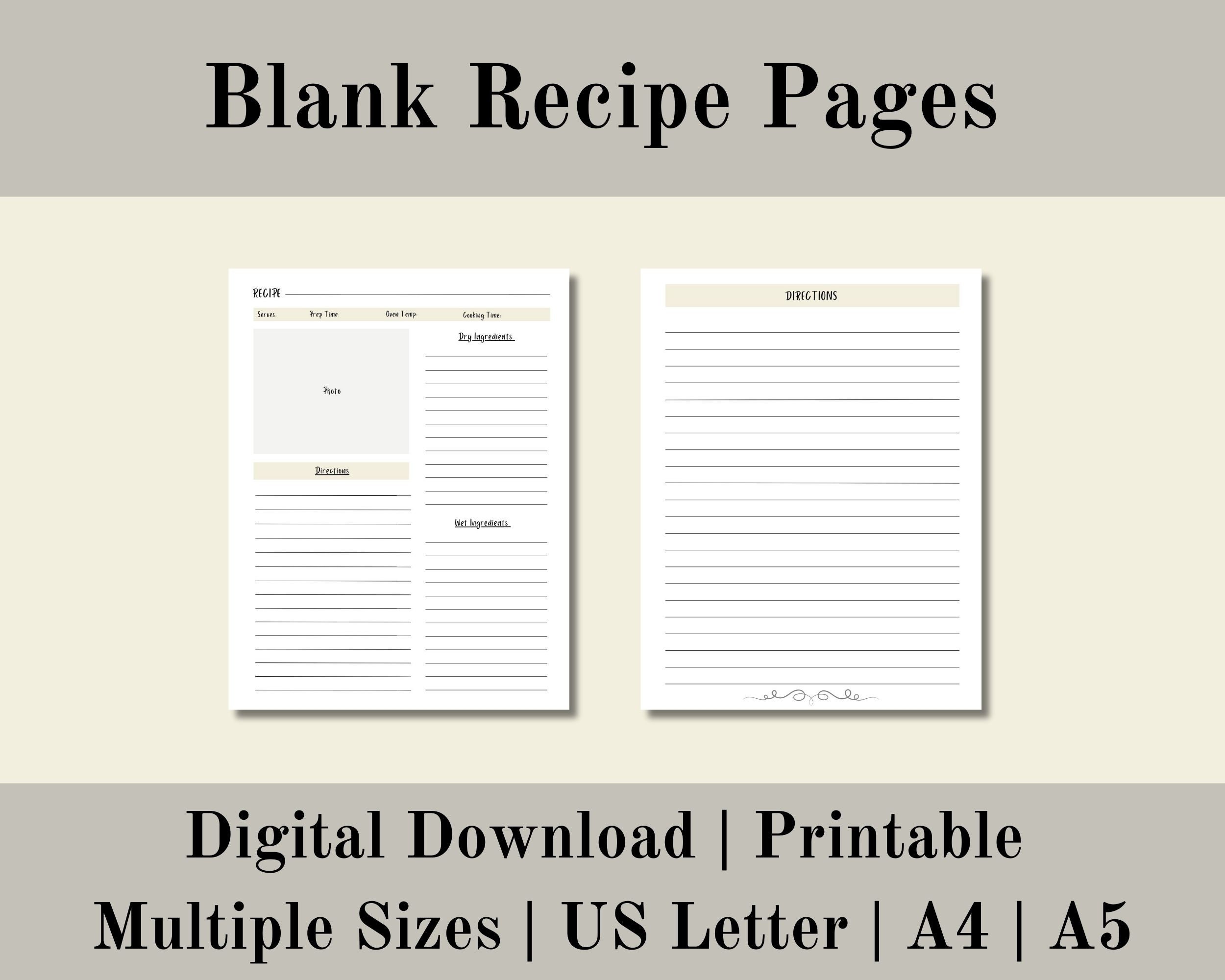 Blank Recipe Pages, Printable Blank Recipe Pages, Recipe Planner ...