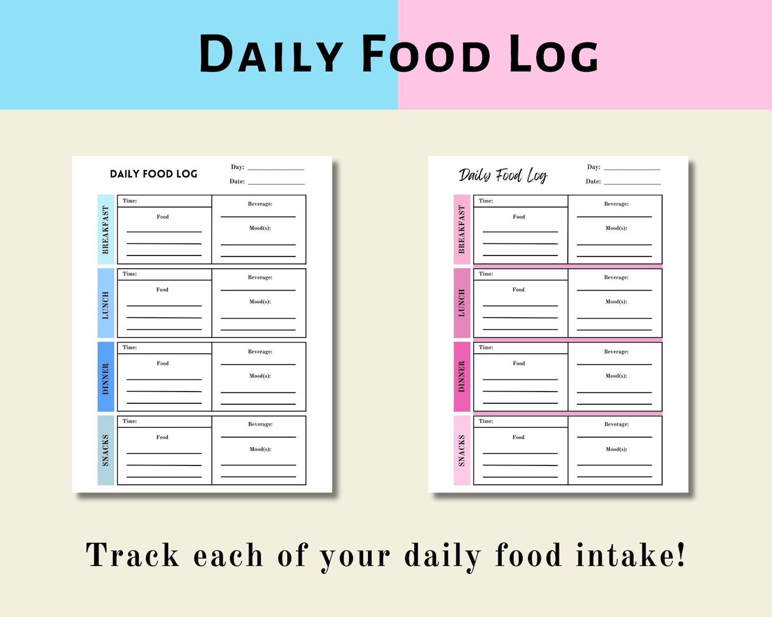 Printable Daily Food and Nutrition Log, Daily Food Log, Nutrition Log ...