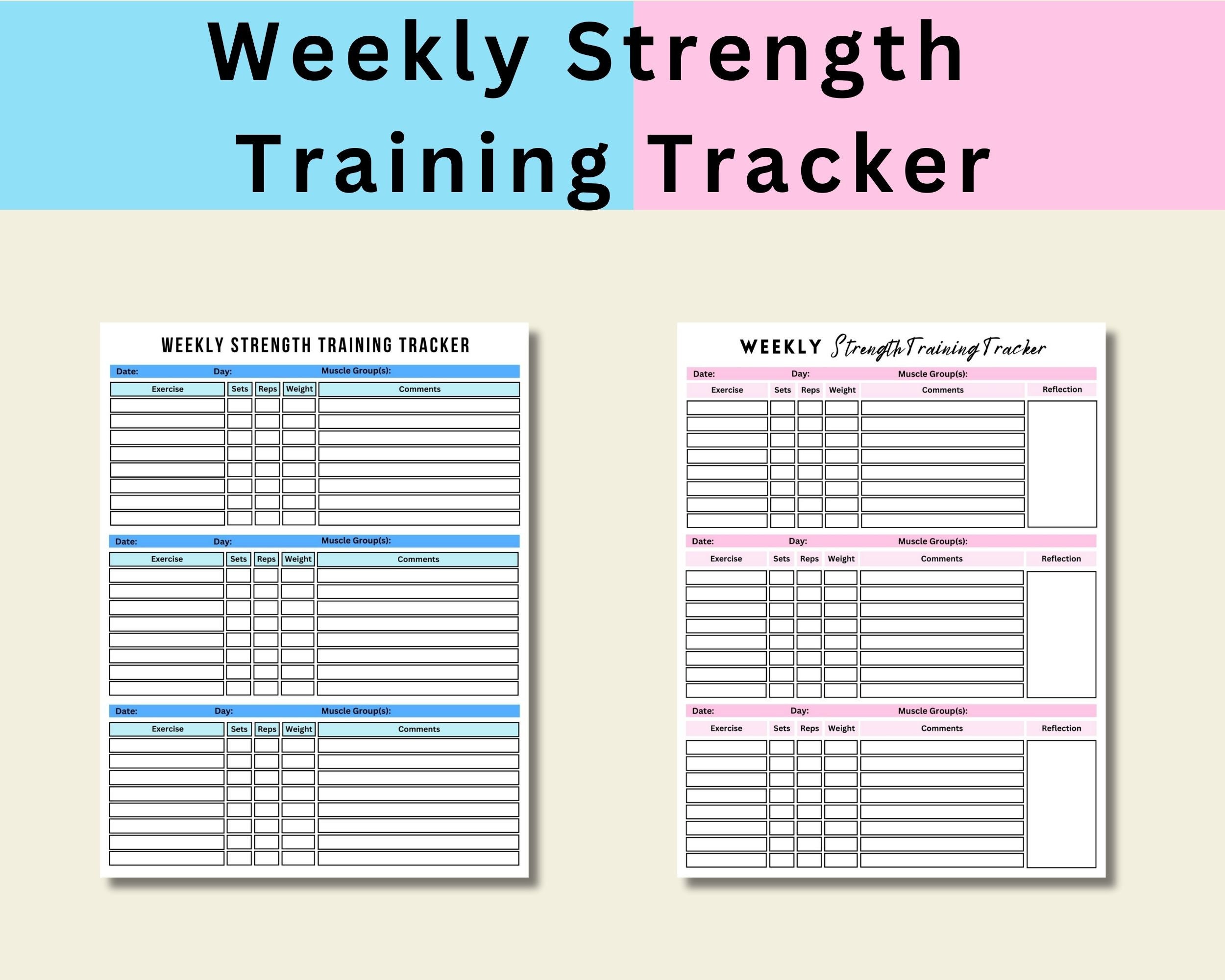 Weekly Fitness Tracker, Strength Training Tracker, Flexibility Training ...