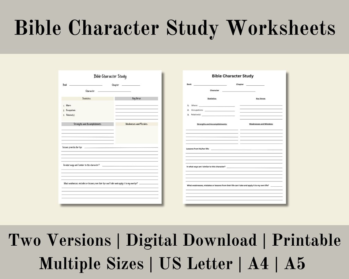 Bible Character Study Worksheet, Christian Bible Study, Digital Bible ...