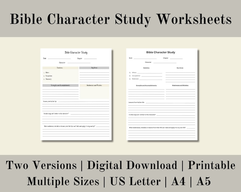 Bible Character Study Worksheet, Christian Bible Study, Digital Bible ...