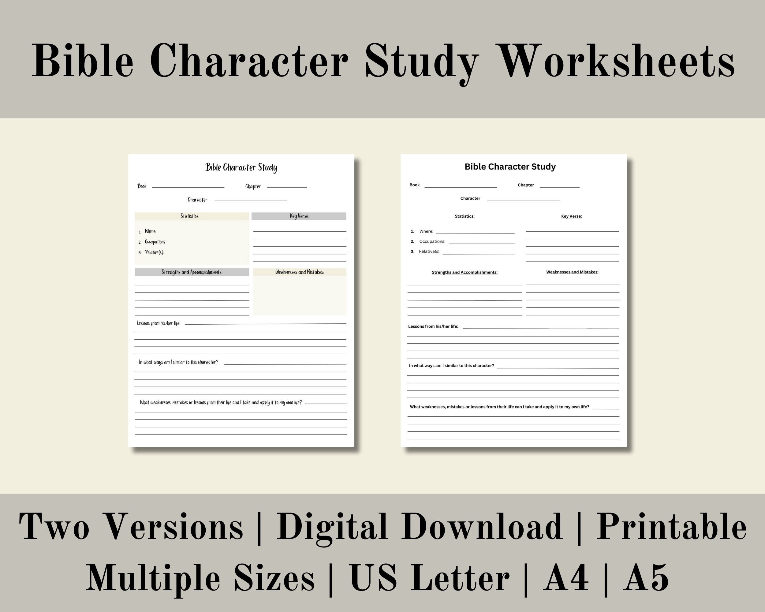Bible Character Study Worksheet, Christian Bible Study, Digital Bible ...