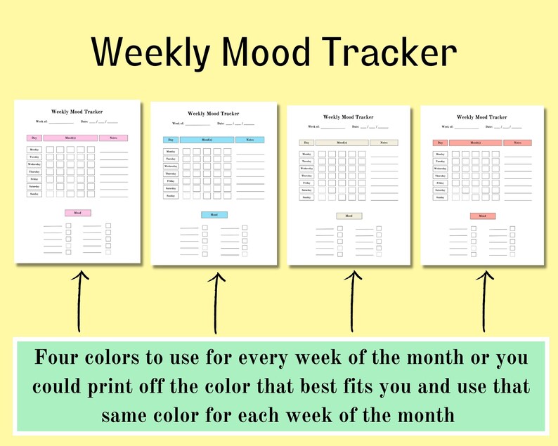 Mood Tracker Printable Mood Planner Weekly Mood Tracker - Etsy