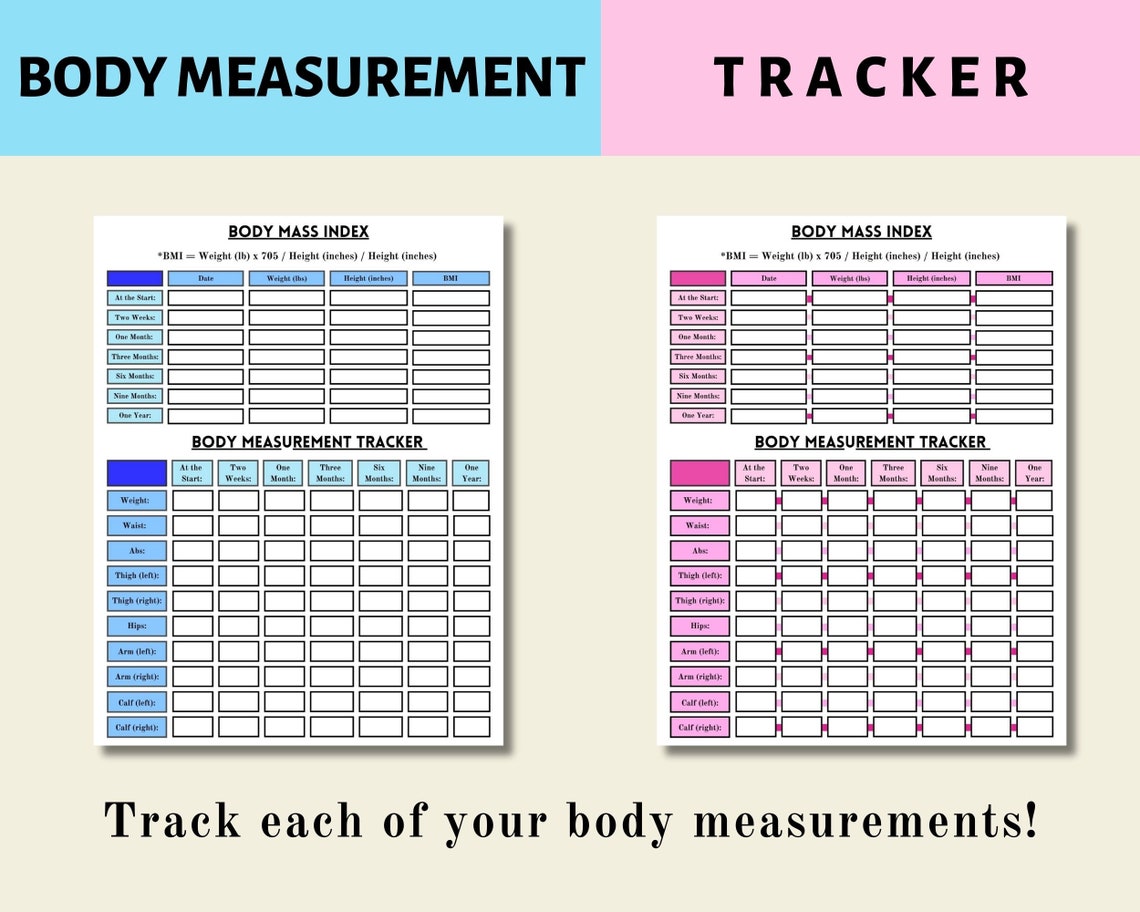 Body Measurement Tracker Printable, Men's and Women's, Body ...