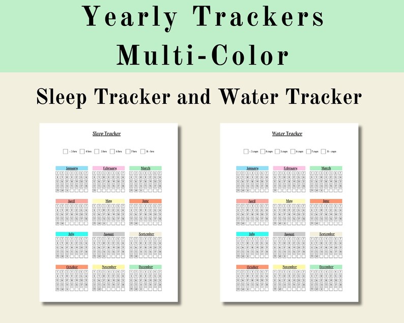 Yearly Trackers Multi Color Printable, Monthly Trackers Digital Log ...