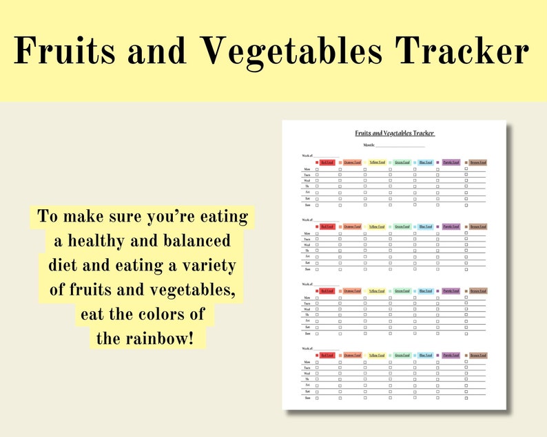 Monthly Fruits and Vegetables Tracker Digital Printable, Rainbow Food ...