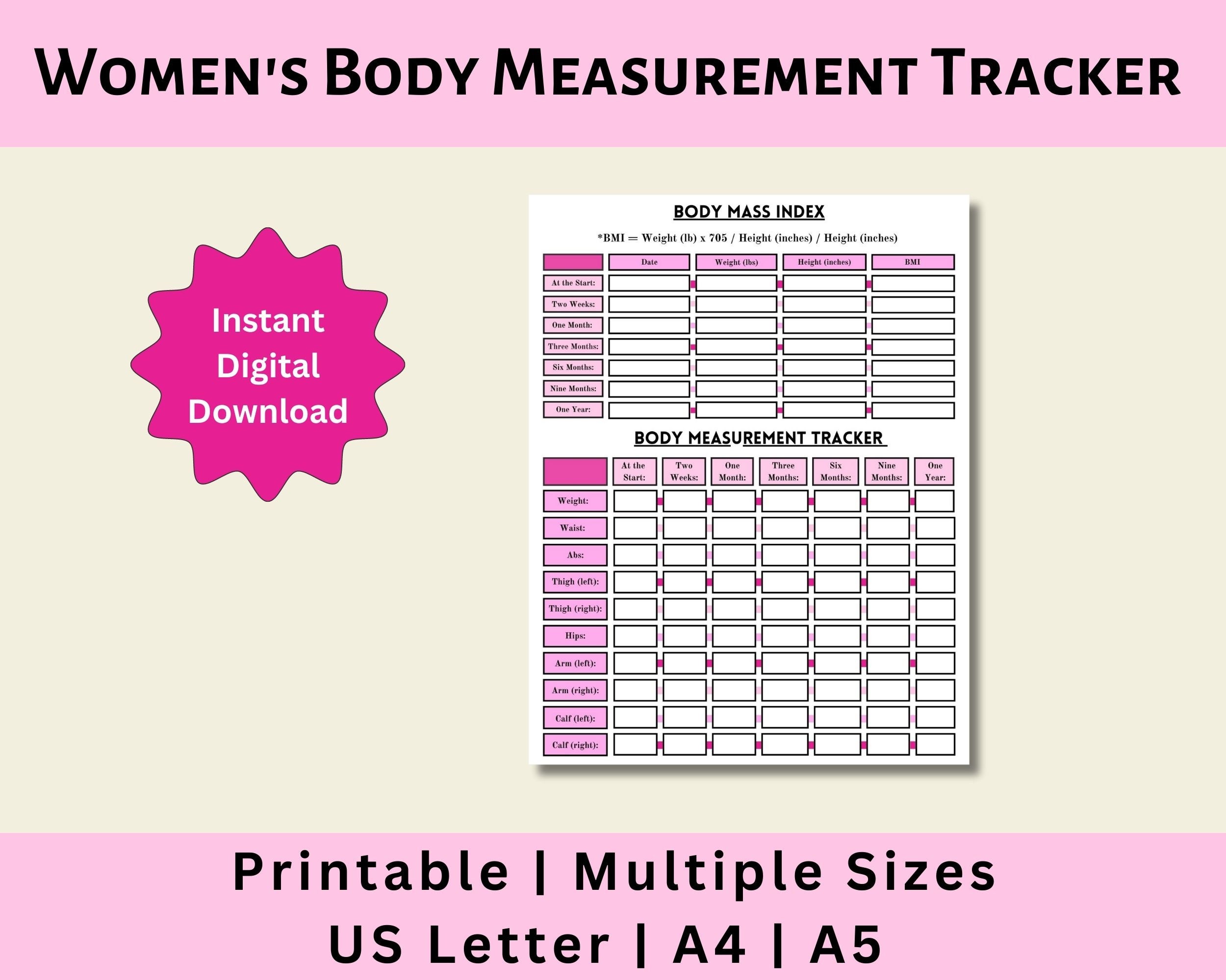 Body Measurements, Body Measurement Tracker Printable, BMI Tracker ...