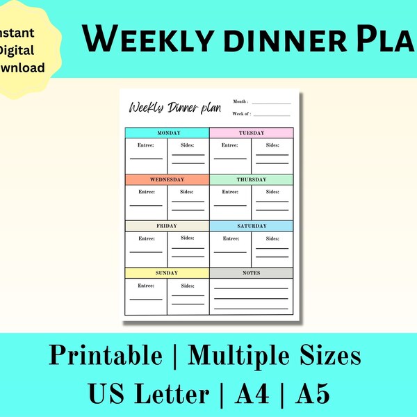 Weekly Dinner Plan Printable - Etsy