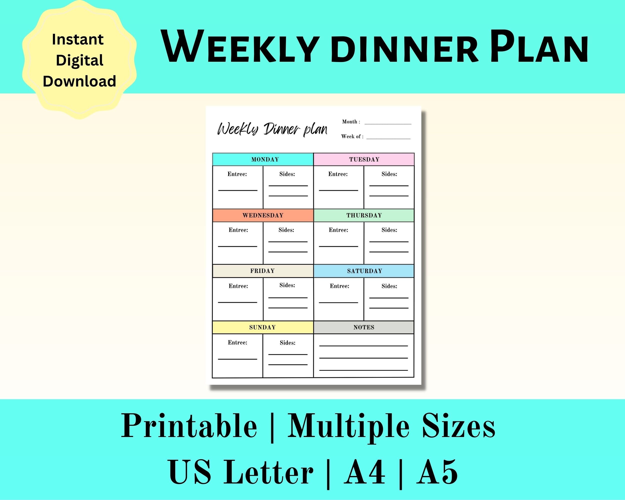 Weekly Dinner Plan Printable, Weekly Dinner Menu, Printable Dinner ...