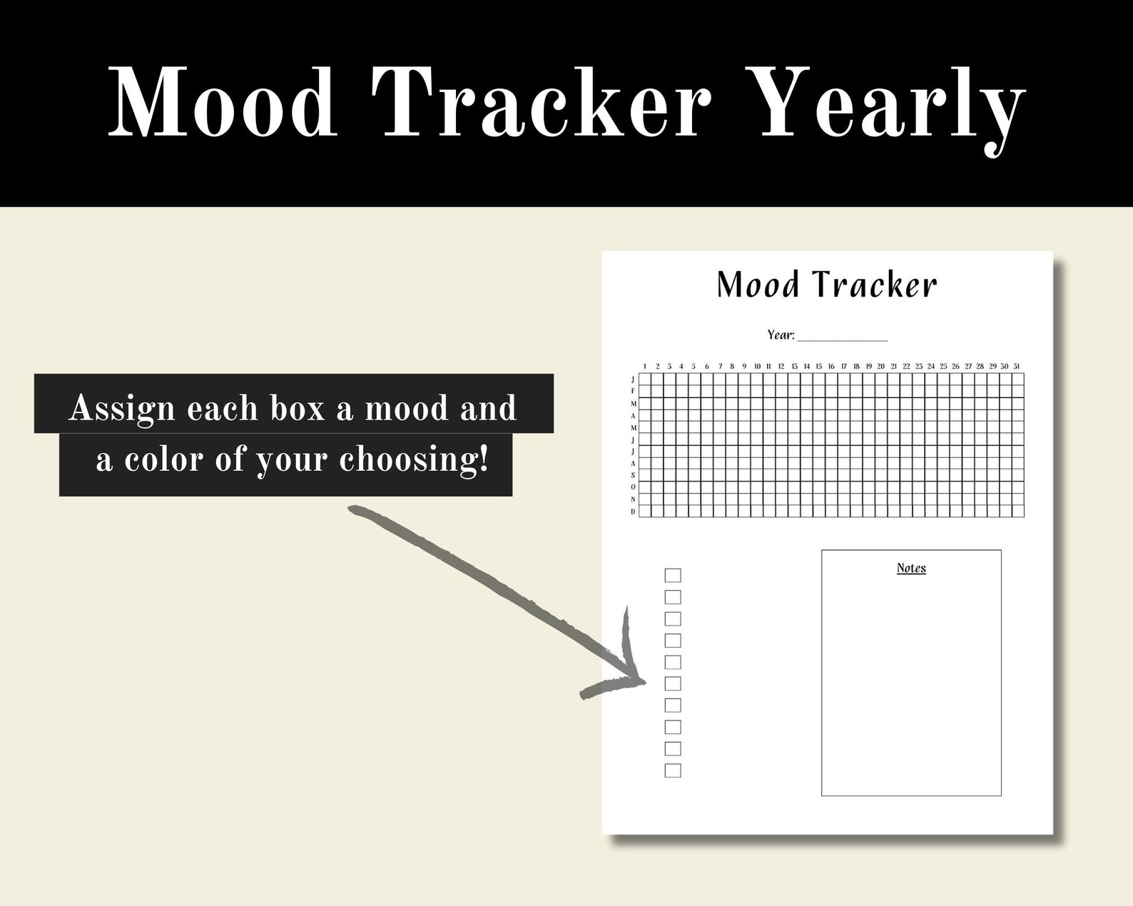 Yearly Mood Tracker Blank Printable, Mood Worksheet Journal Digital ...