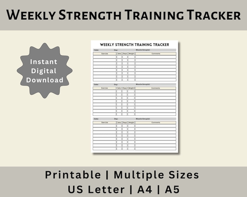 Weekly Strength Training Tracker, Weight Lifting Tracker, Weight ...