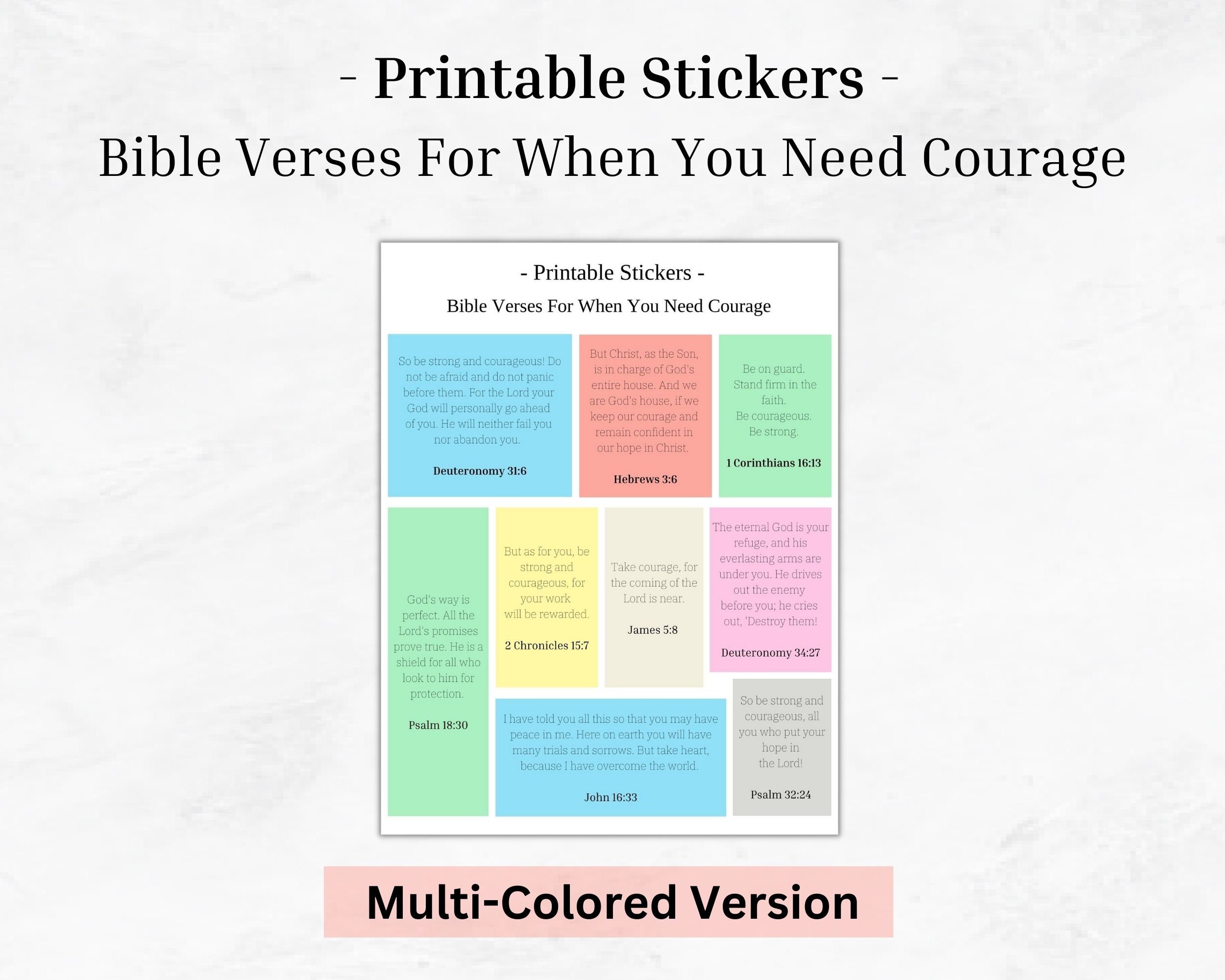 Printable Bible Verse Courage Stickers, Christian Digital Stickers for ...