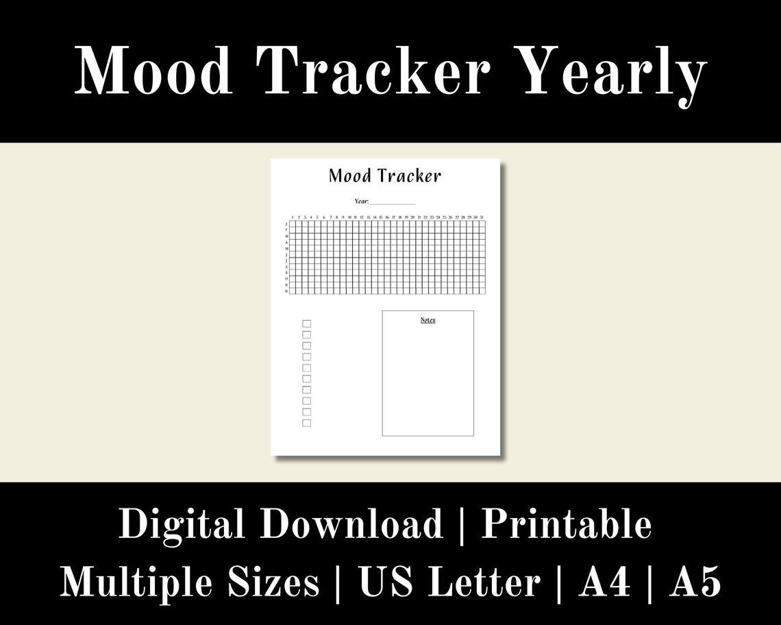 Yearly Mood Tracker Blank Printable, Mood Worksheet Journal Digital ...