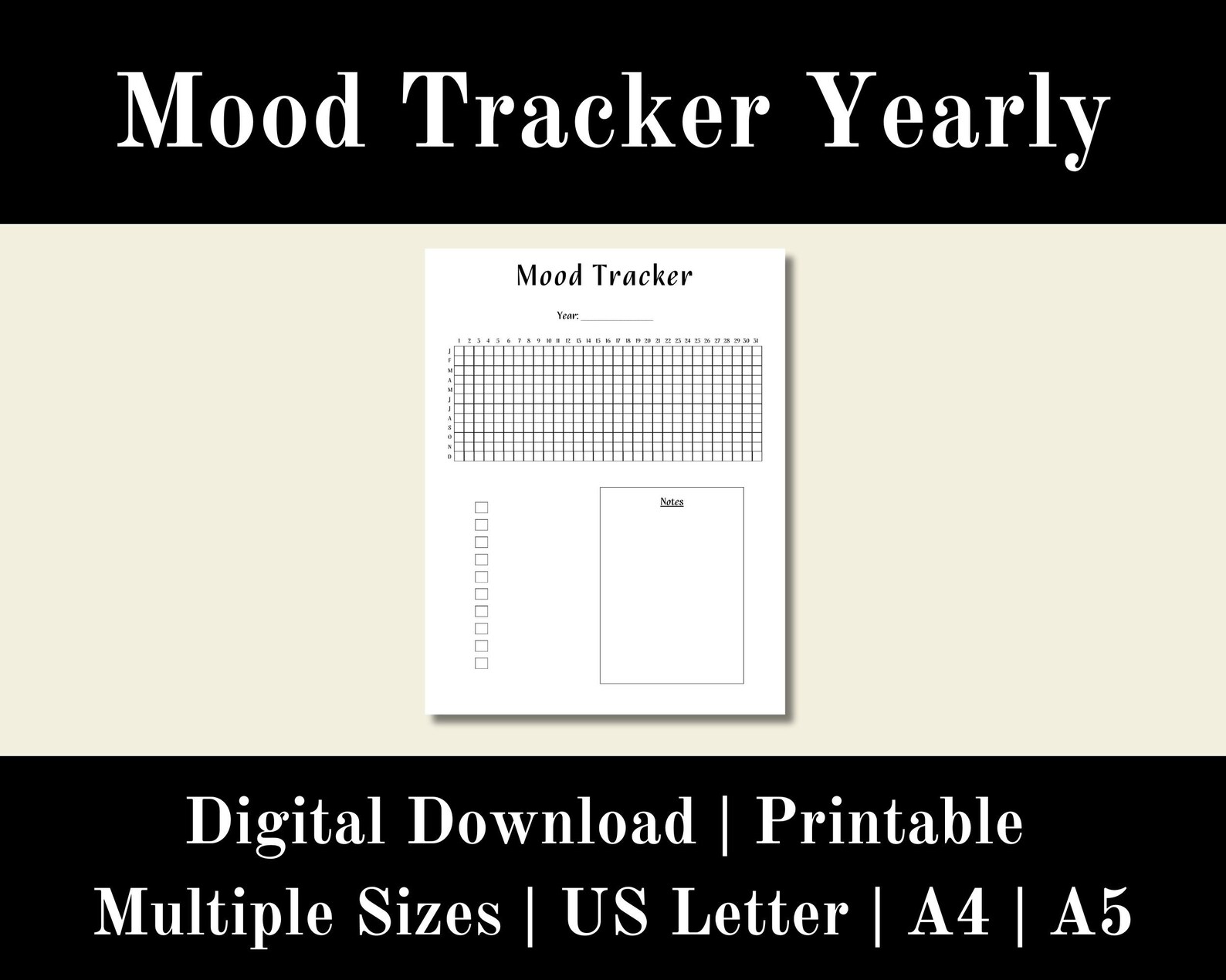 Yearly Mood Tracker Blank Printable, Mood Worksheet Journal Digital ...