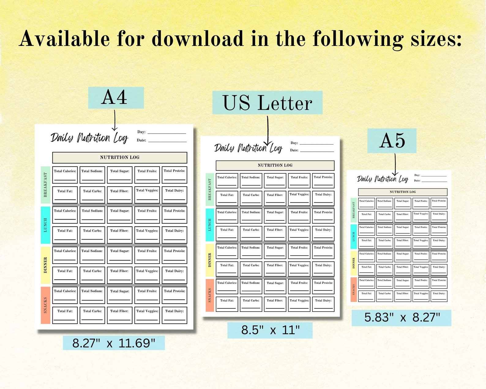 Daily Nutrition Log, Printable Nutrition Tracker, Food Journal ...