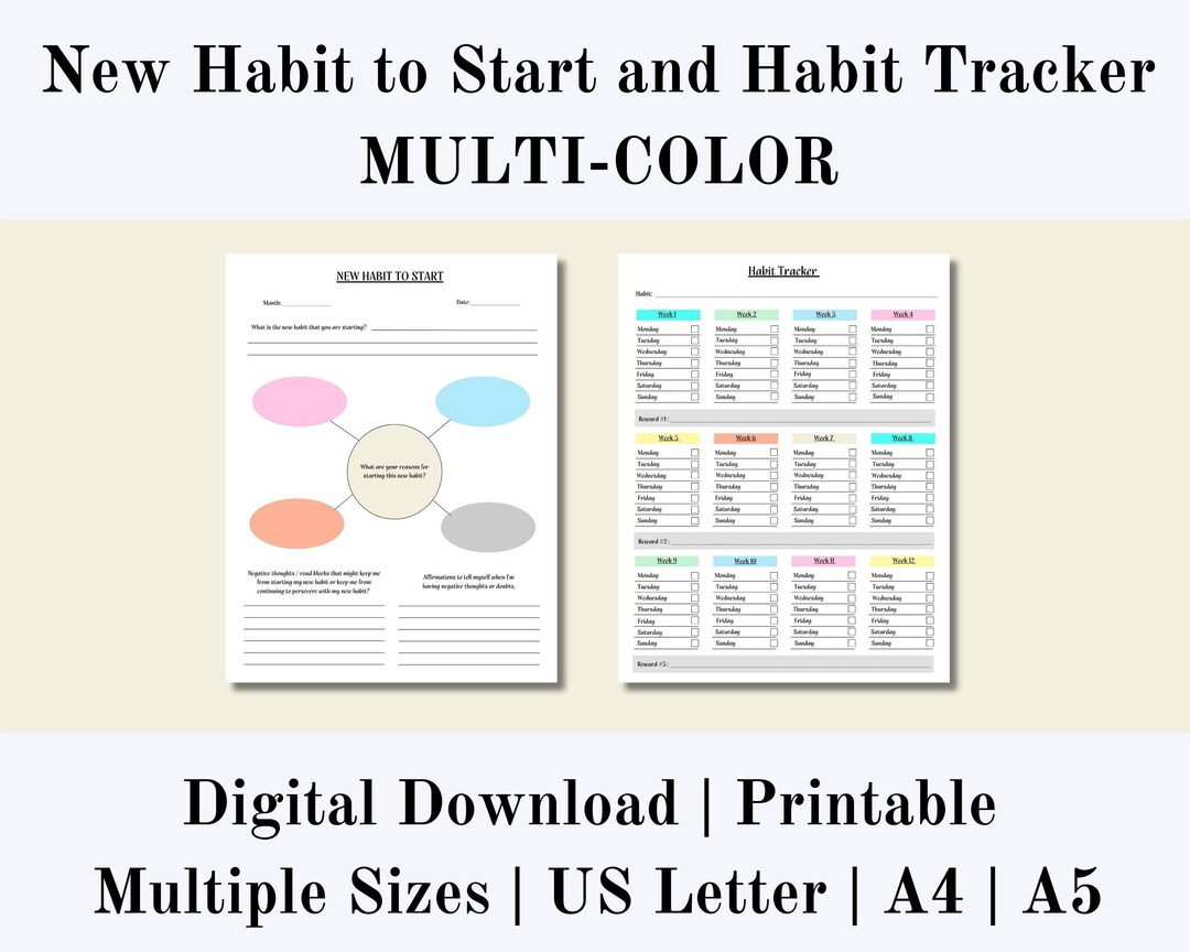 Multi Color Monthly Habit Tracker Printable, Weekly Tracker Digital ...