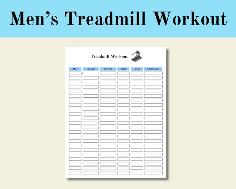 Mens Treadmill Workout, Treadmill Log, Treadmill Tracker, Fitness ...