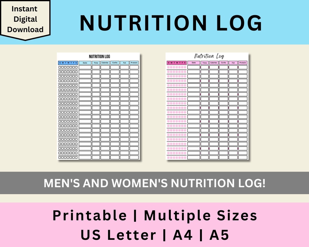 Printable Nutrition Log, Nutrition Tracker, Nutrition Log, Weekly ...