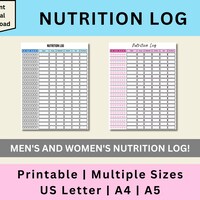 Daily Nutrition Log, Printable Nutrition Tracker, Food Journal ...