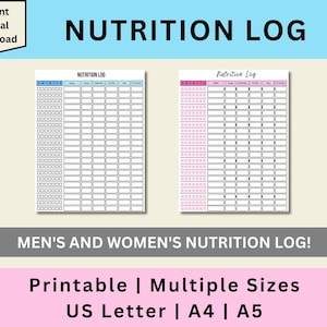Printable Nutrition Log, Nutrition Tracker, Nutrition Log, Weekly ...