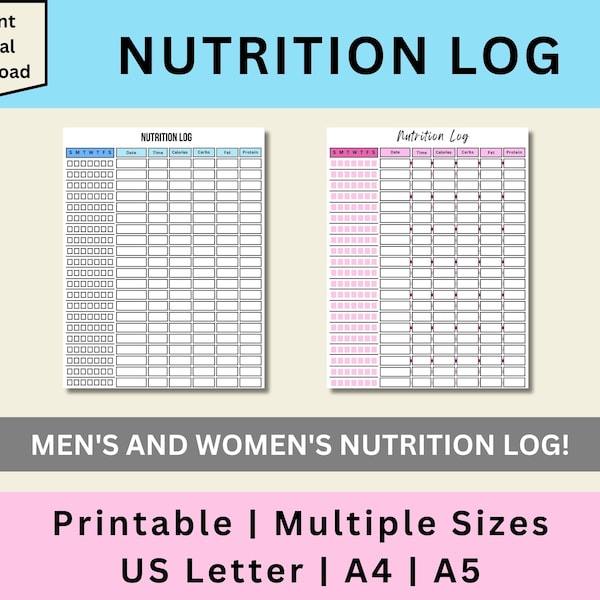 Daily Nutrition Log, Printable Nutrition Tracker, Food Journal ...