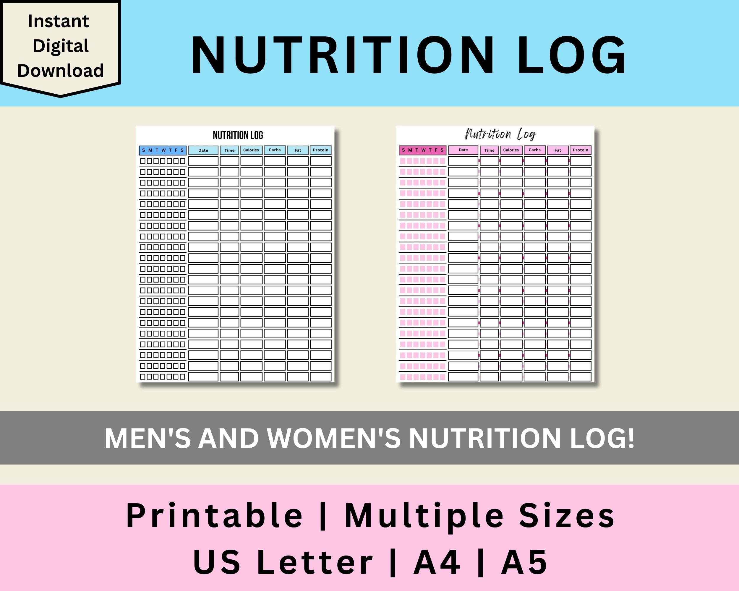Printable Nutrition Log, Nutrition Tracker, Nutrition Log, Weekly ...