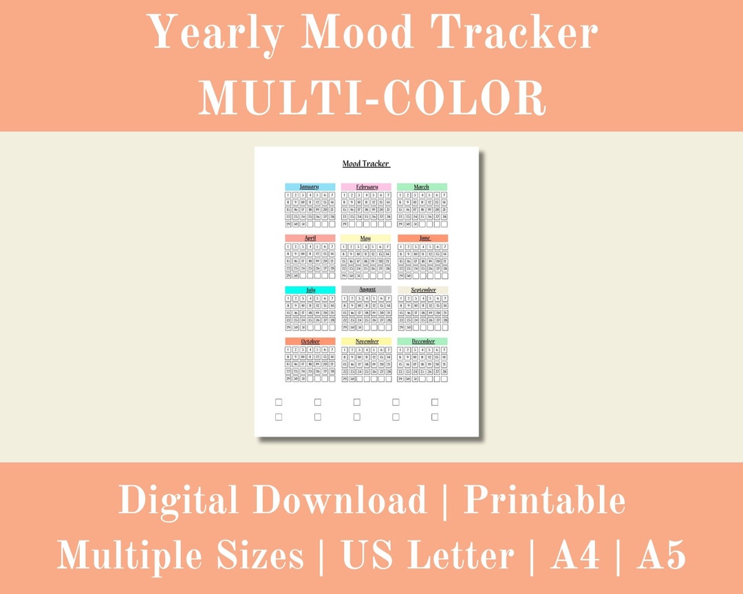 Yearly Mood Tracker Multi Color Printable, Mood Worksheet Journal ...